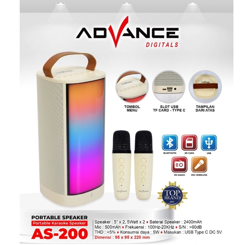Jual ADVANCE SPEAKER PORTABLE BLUETOOTH KARAOKE MINI AS-200 FREE 2 MICROPHONE | Shopee Indonesia