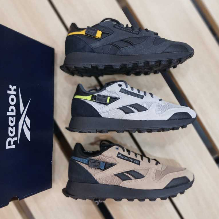 Jual Sepatu Sneakers - REEBOK Classic Leather - BLACK/GREY/BROWN ...