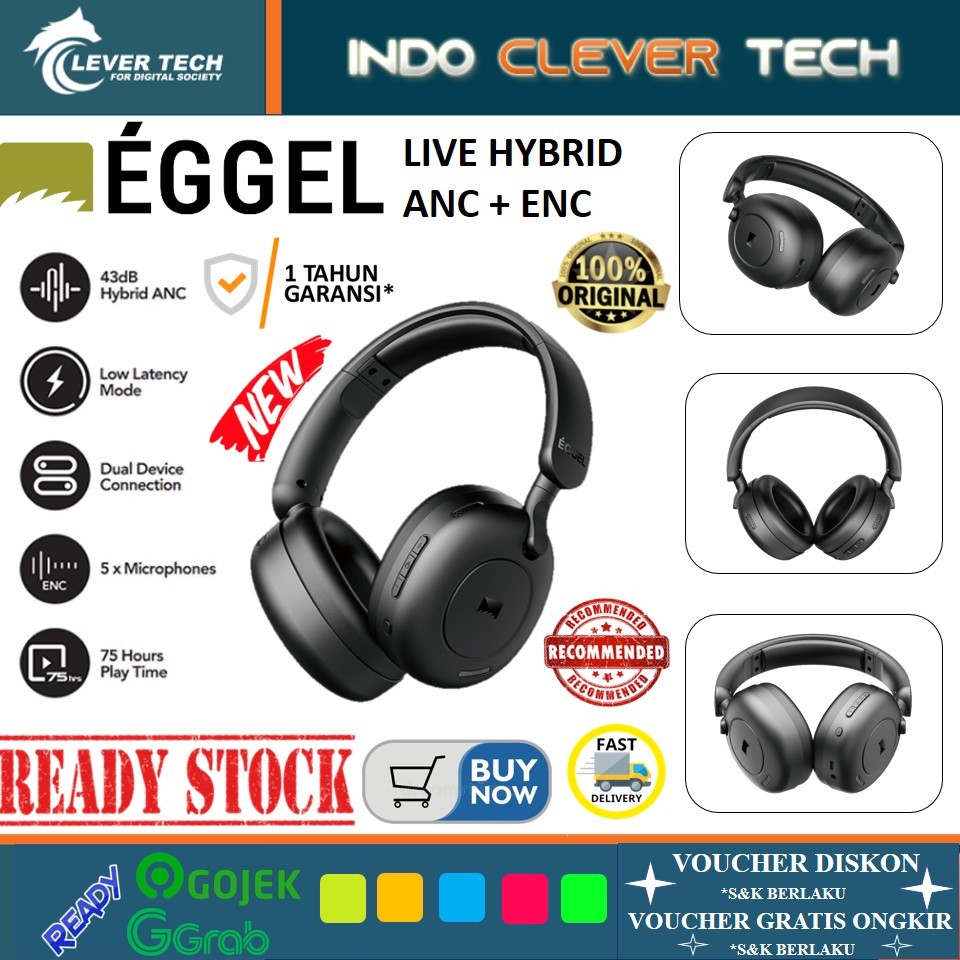 Jual Eggel Live Hybrid ANC + ENC Bluetooth Headphone with Dual Device ...