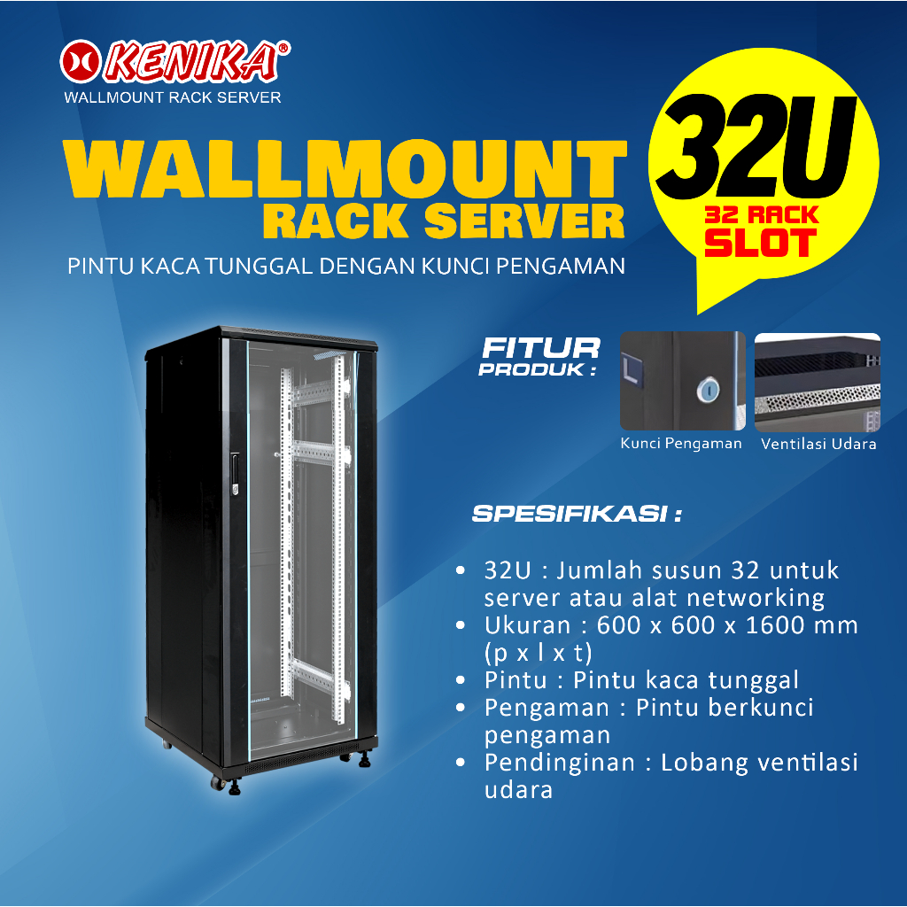 Jual KENIKA WALLMOUNTED RAK SERVER 32U 600*600*1600mm ( paking kayu ...