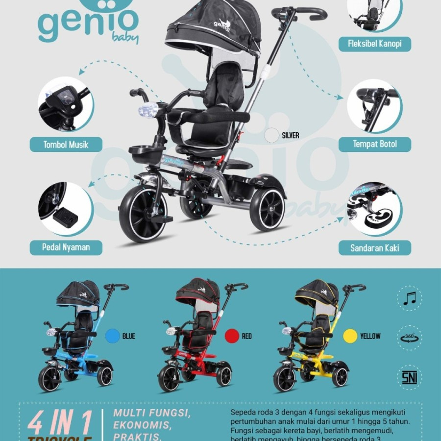 Jual Sepeda anak roda tiga tricycle genio anak usia 1-4 tahun musik dan ...