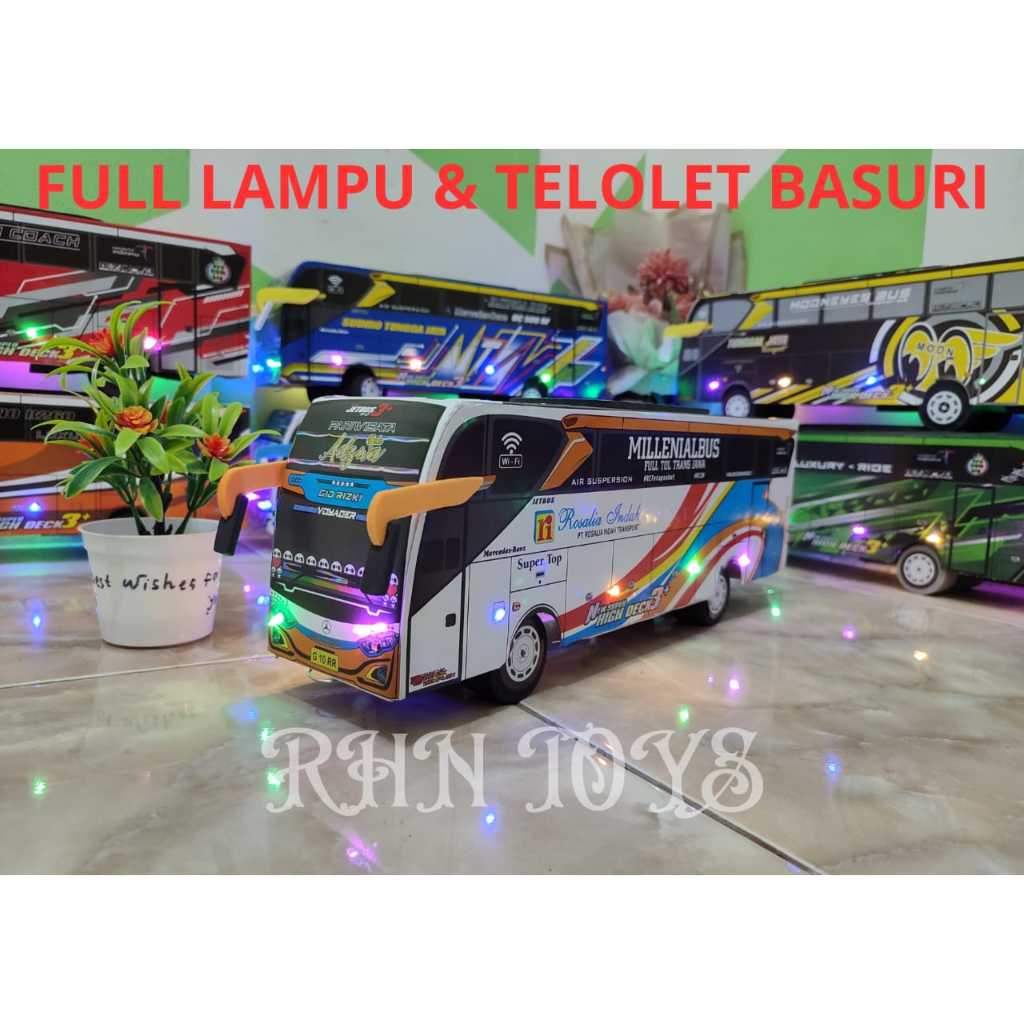 Jual MAINAN VIRAL MINIATUR BUS TELOLET BASURI ROSALIA INDAH FULL LAMPU | Shopee Indonesia