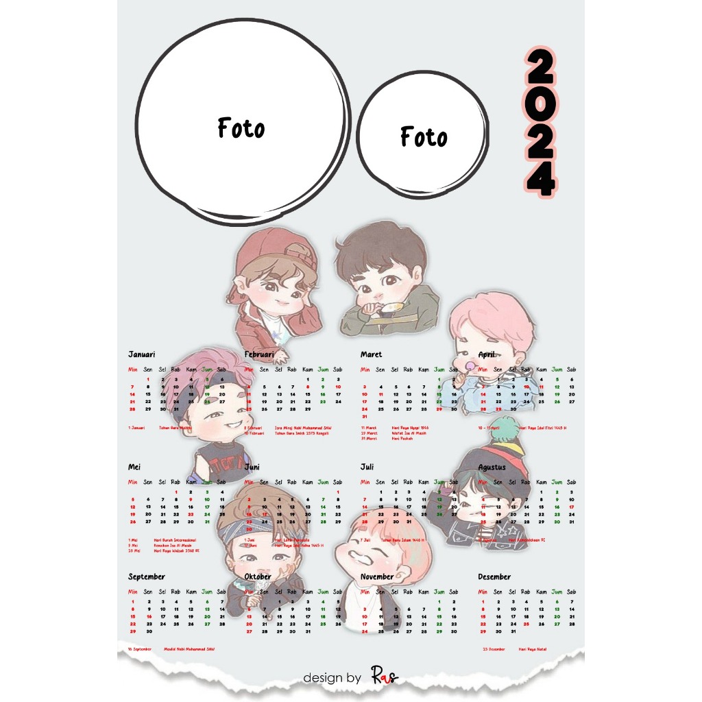 Jual Cetak Kalender Dinding Custom Foto 2024 aesthetic Free Desain ...