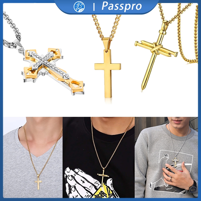 Jual Cross Necklace Kalung Titanium Model Tambang Gold Liontin Salib ...