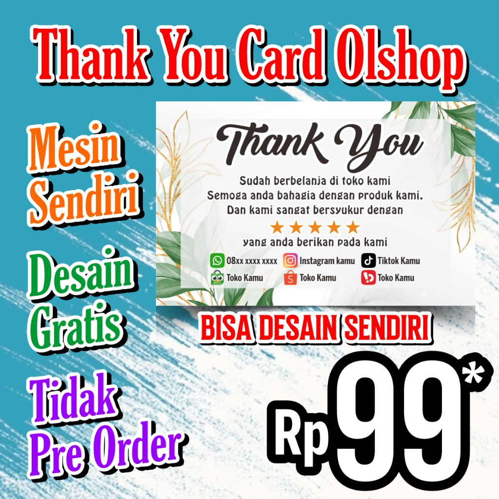 Jual Thank you card custom / thank you card olshop / thank you card ...