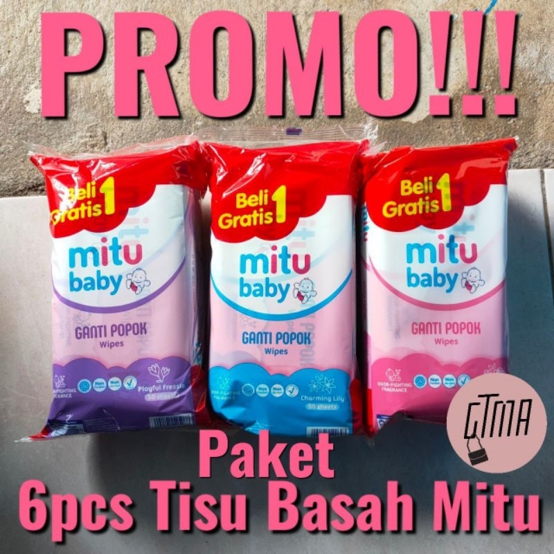 Jual PROMO 6pcs Tisu Basah MITU Baby 50sheet | Shopee Indonesia