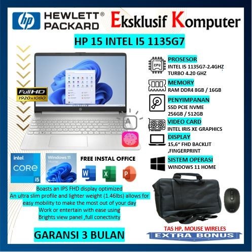 Jual Laptop hp 15 intel i5 gen 11 ram 8gb ssd 256gb | 512gb silver ...