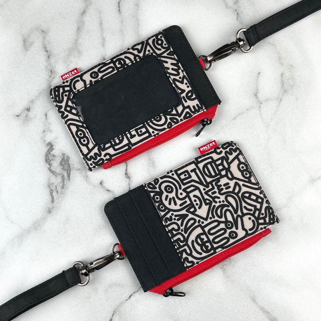 Jual ID card holder hanging wallet name tag kartu lanyard zipper motif ...