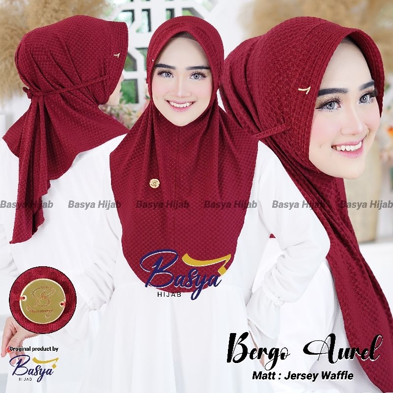 Jual (BASYA) BERGO AUREL •jilbab instan pet tali motif•bergo hamidah•hijab instan jersey waffle ...