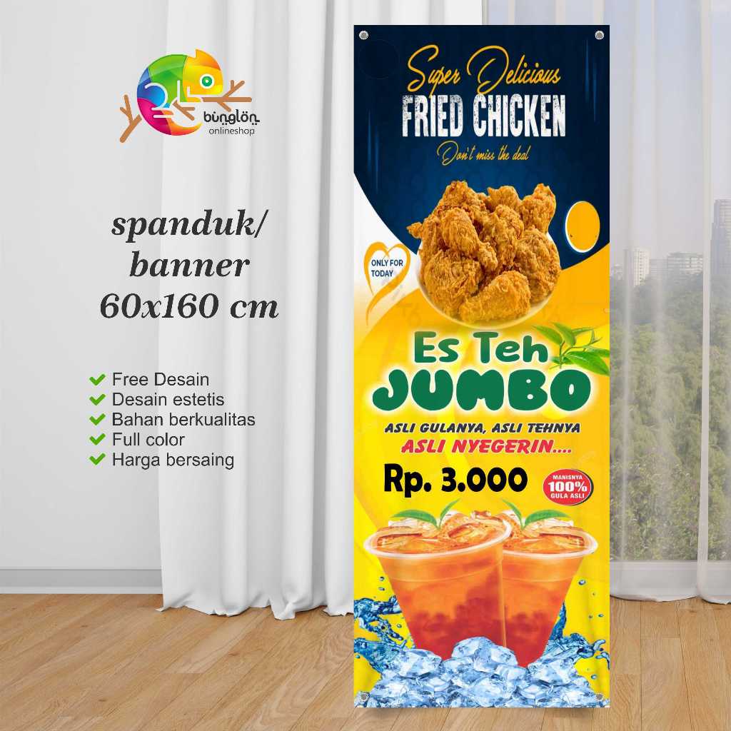 Jual Spanduk Banner 60x160 Fried Chiken dan Es Teh Custom Desain ...