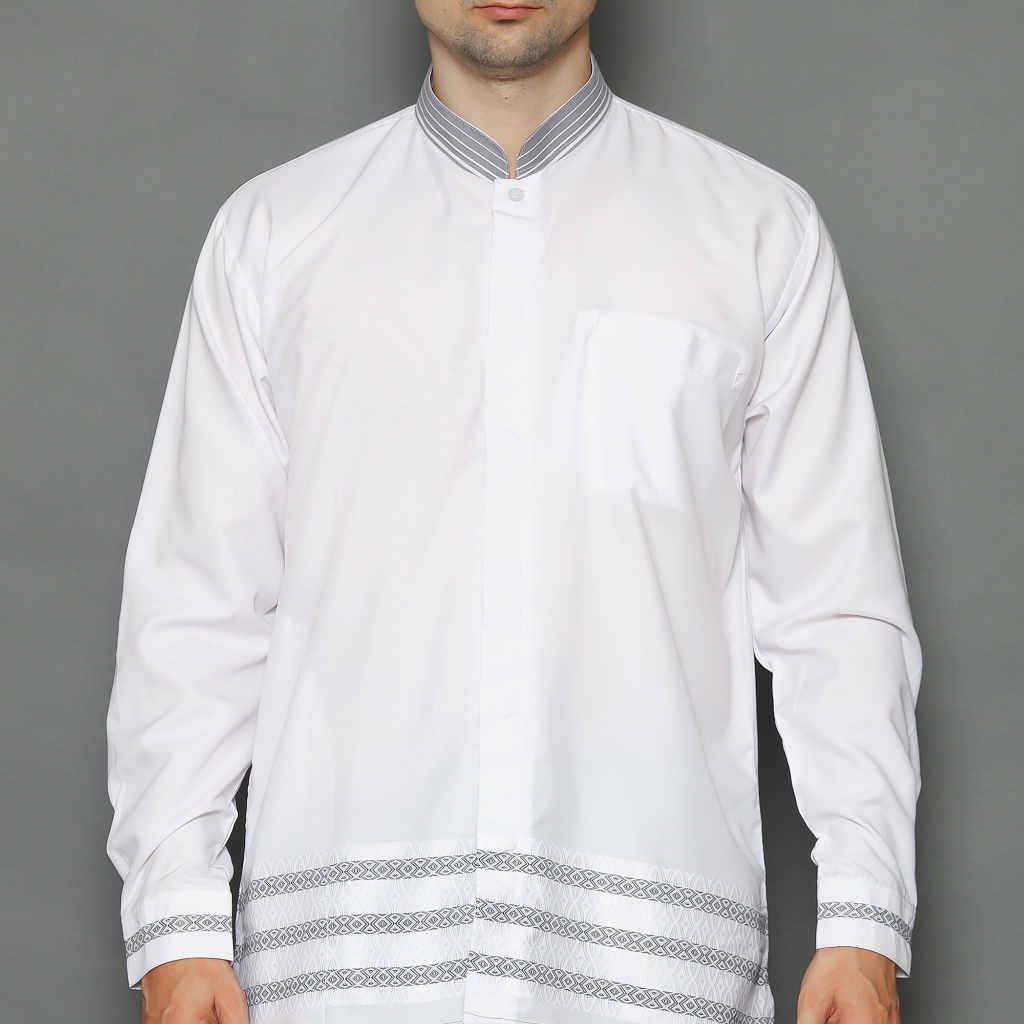 Jual Baju Koko Lengan Manset Putih Bersih Dewasa Bahan Printing ...