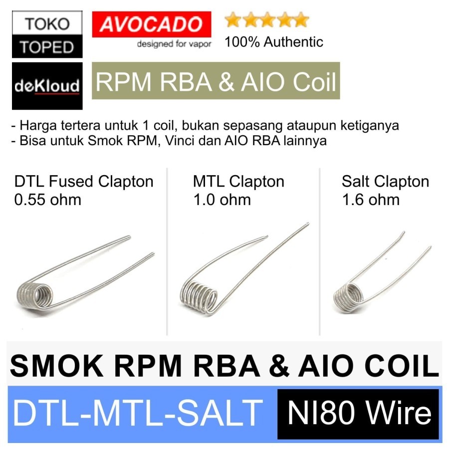 Jual Coil for RPM RBA - Vinci - AIO | Authentic Avocado MTL DTL Salt ...