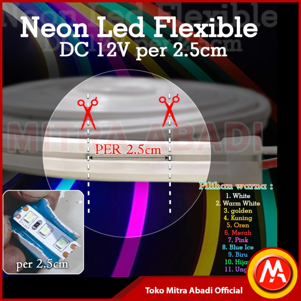 Jual Lampu LED NEON FLEX Strip Light 2,5 CM Flexible DC12V IP65 ...
