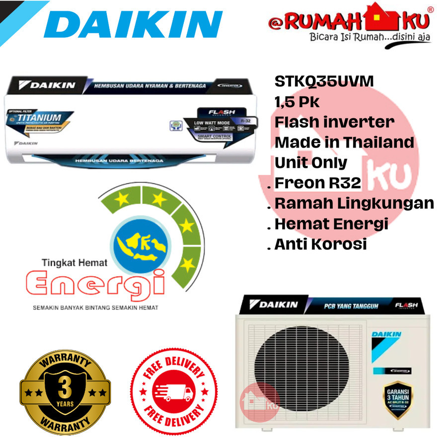 Jual AC DAIKIN STKQ35UV ( RKQ35UVM4 + FTKQ35UVM4 )1,5 PK | Shopee Indonesia