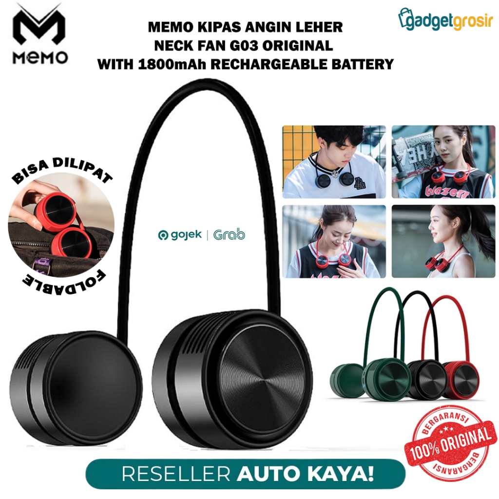 Jual Memo G03 Kipas Angin Leher Neck Fan 3 Speed With 1800 mAh ...