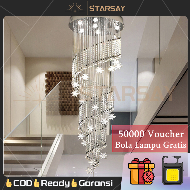 Jual ⭐3 Warna+200cm+Free Bohlam⭐Lampu Gantung Tangga Kristal Bintang ...