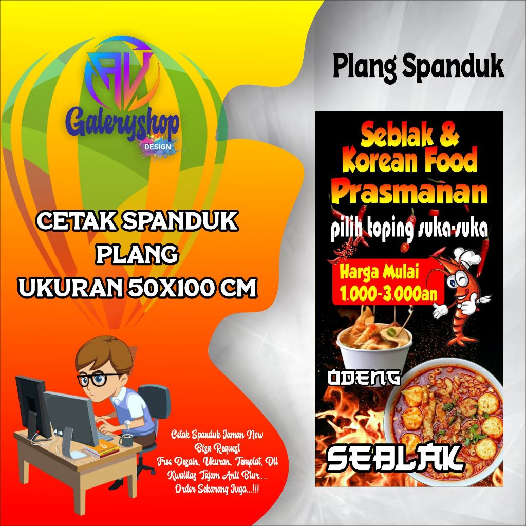 Jual cetak plang spanduk, banner, jualan korean food dan seblak dll ...