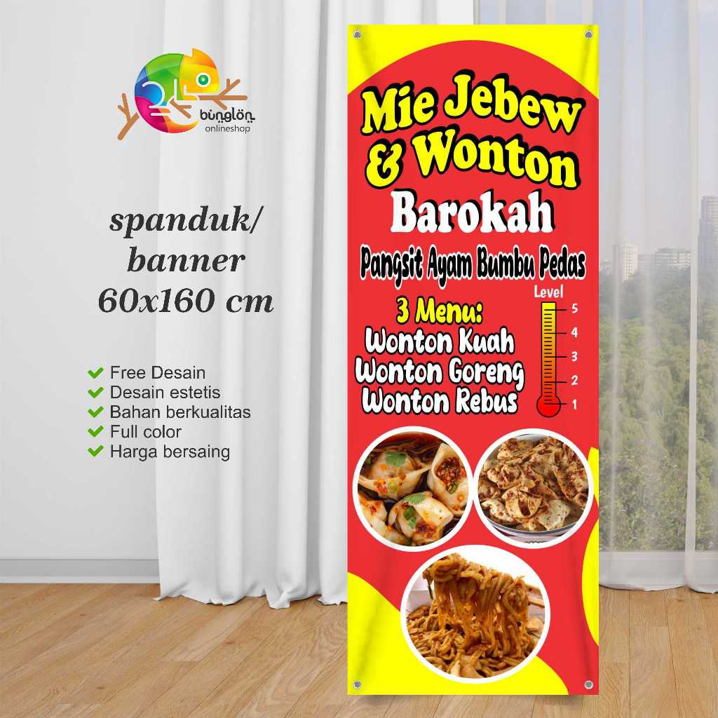 Jual Spanduk Banner 60x160 Mie Jebew dan Wonton Pedas Custom Desain ...