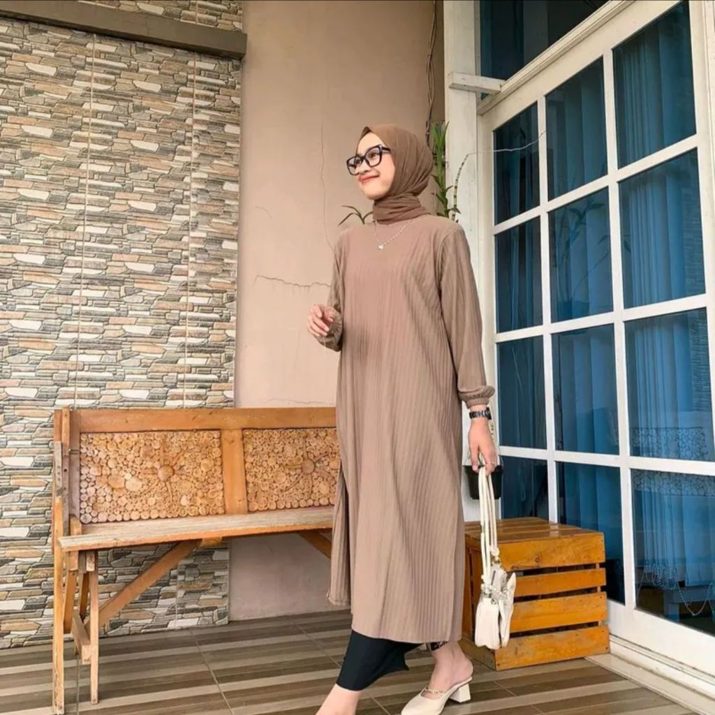 Jual TANIA LONG TUNIK KNIT HORNET PREMIUM TEBAL LENGAN KARET BELAH SAMPING / KIMIA LONG TUNIK ...