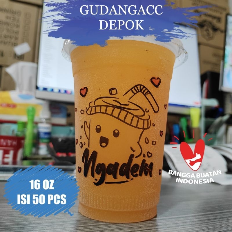 Jual GELAS PLASTIK MOTIF NGADEEEM UK 16 OZ / GELAS ORENG JUS / JUS BUAH ...
