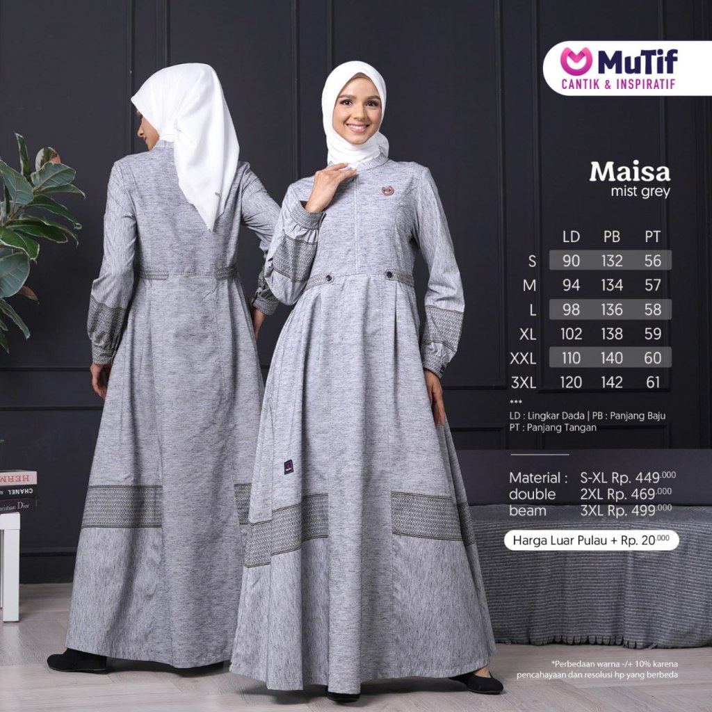 Jual MUTIF | Maisa Mist Grey | Dress Muslimah | Gamis MuTif / ORI 100% ...