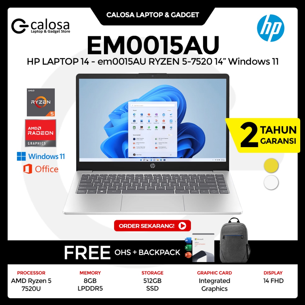 Jual HP 14 EM0015AU Ryzen 5 7520U RAM 8GB SSD 512GB 14" Full HD Windows ...