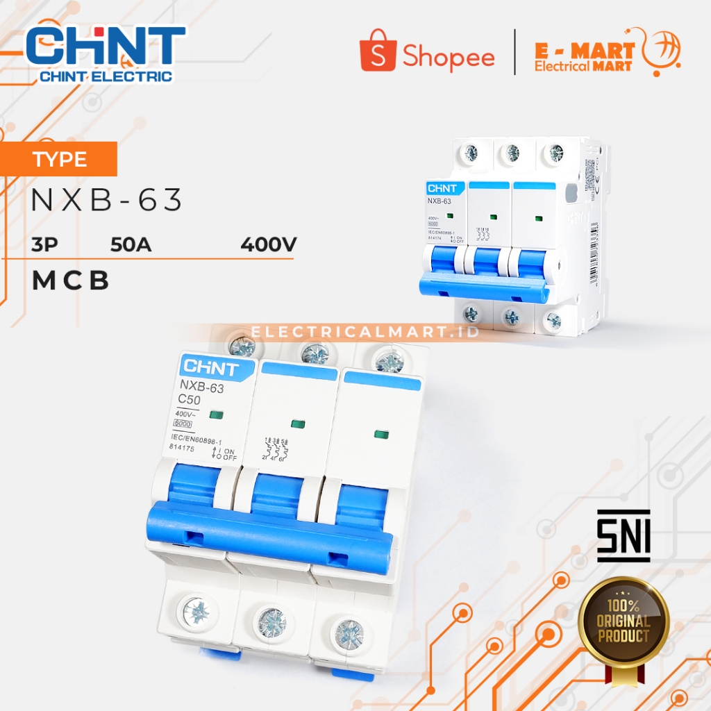 Jual CHINT MCB NXB 3P 6kA 3Phase 50A 63A SNI | Shopee Indonesia
