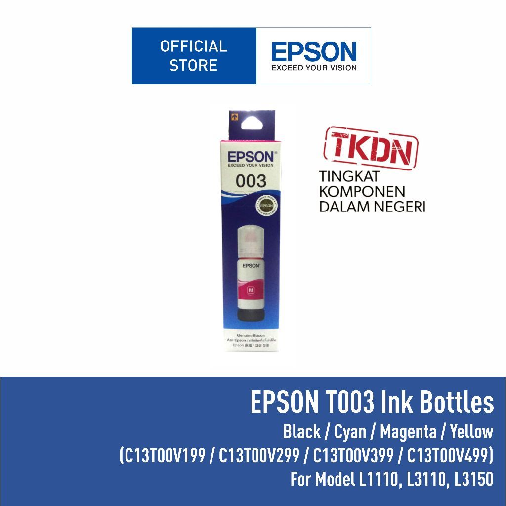 Jual Tinta Epson 003 T003 T-003 Original Hitam Biru Merah Kuning L1110 L1210 L3110 L3210 L3150 ...