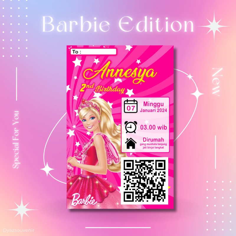 Jual QR CODE Undangan Barbie Invitation Birthday | Shopee Indonesia