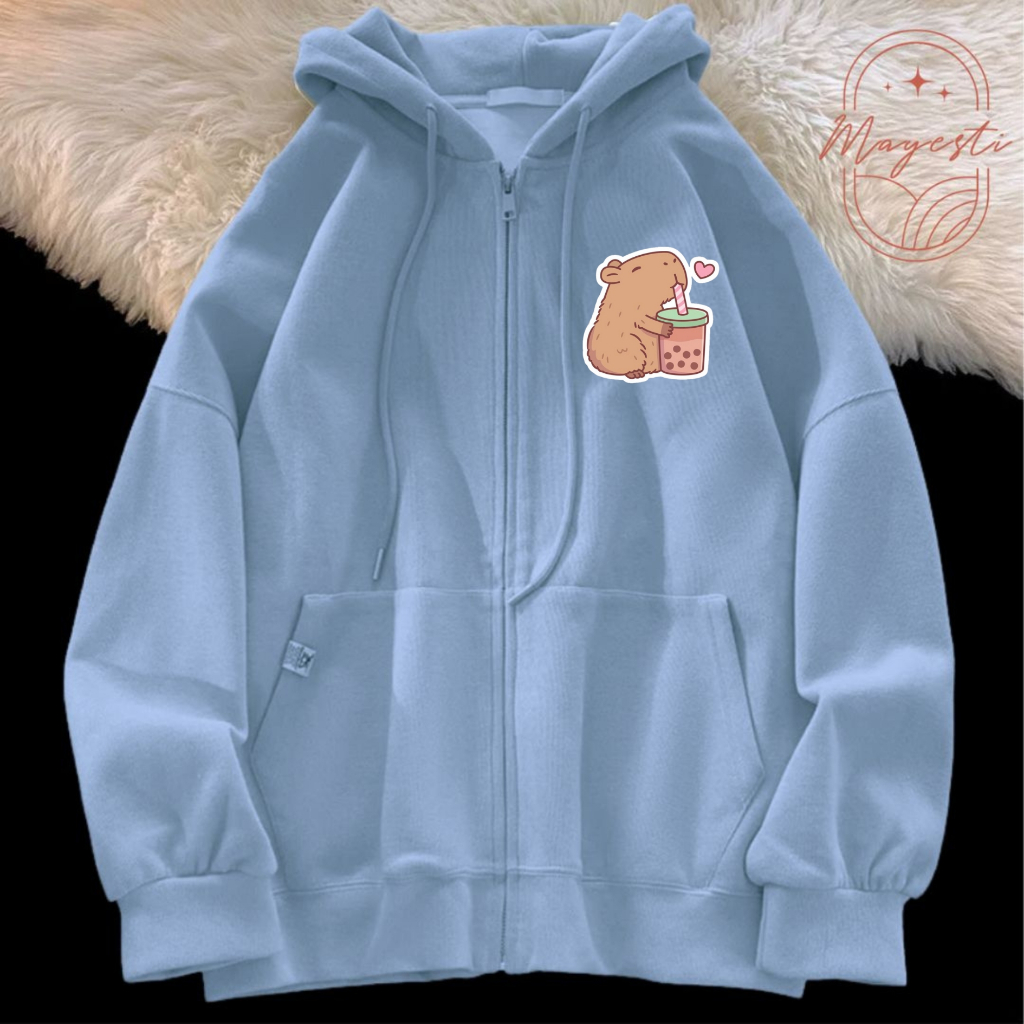Jual Jaket Resleting Hoodie Zipper Capybara Lucu Cute Gemoy Korea ...