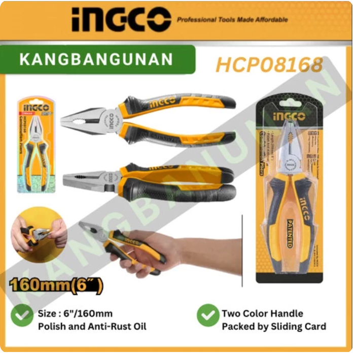 Jual INGCO Tang Potong Kombinasi 6" HCP08168 - Alat Potong Logam dengan ...
