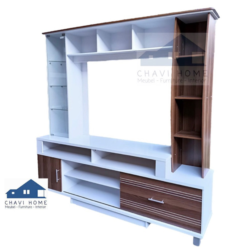 Jual wall unit buffet tv serbaguna rak tv meja tv dengan lemari hias ...