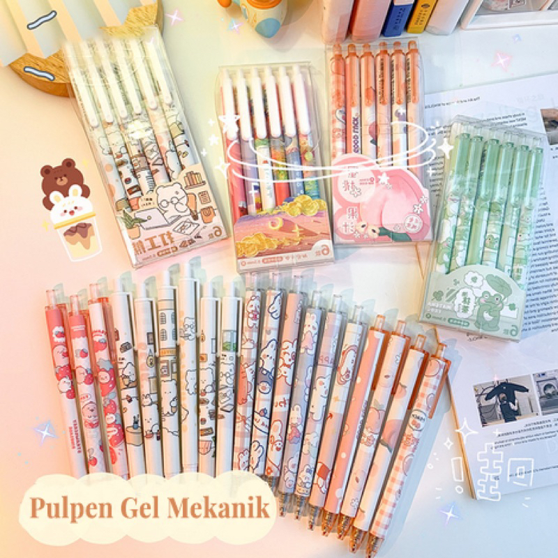 Jual Pulpen Gel Mekanik Lucu Karakter / Set Pulpen Gel 6 Pcs ...