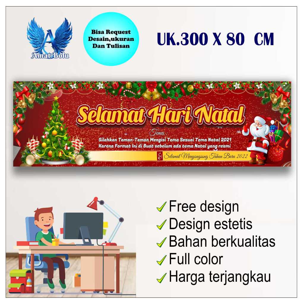 Jual cetak spanduk SELAMAT HARI NATAL DAN TAHUN BARU ukuran 300X80 CM ...