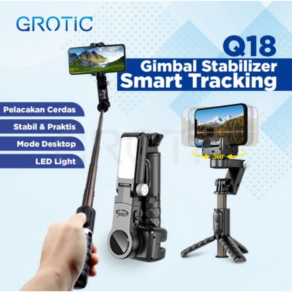 Jual Grotic Q18 Selfie Stick Tripod Gimbal Stabilizer HP Remote ...