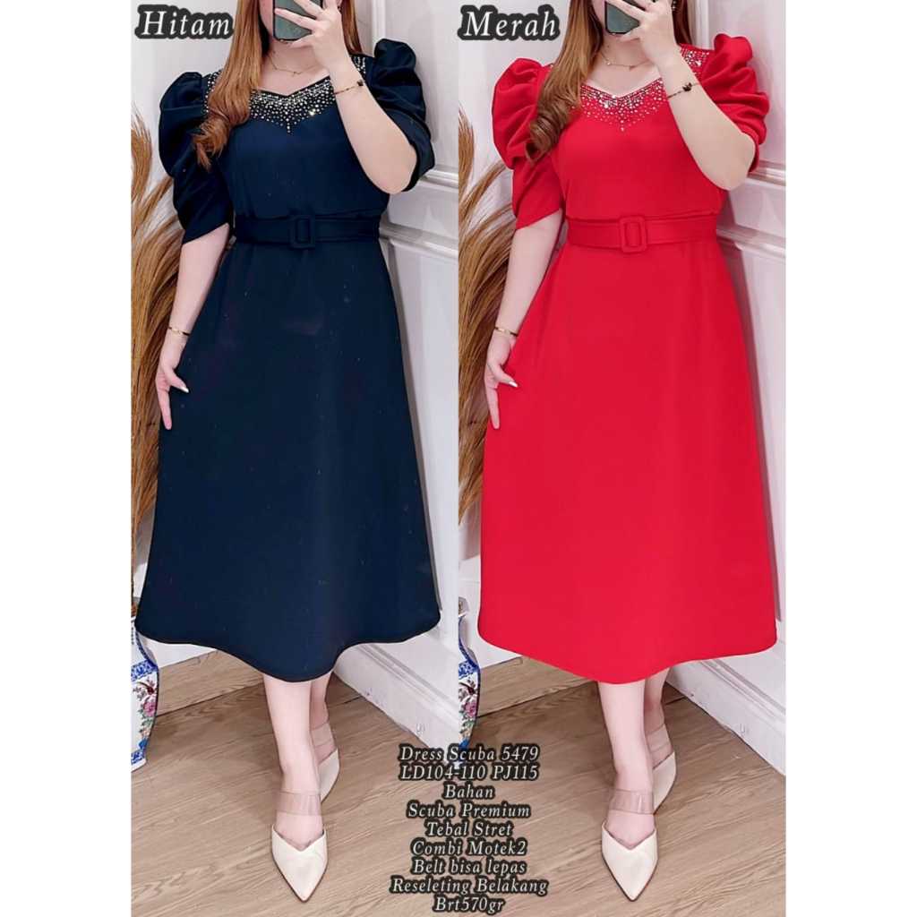 Jual Dress jumbo 347 - Bahan Scuba Premium - Variasi Brukat dan Laser - Baju Natal - Dres Pesta ...