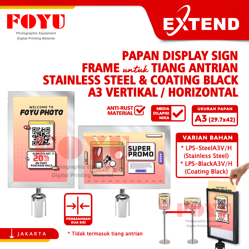 Jual Papan Display Sign Frame Board Banner Tiang Antrian Steel Black A3 ...