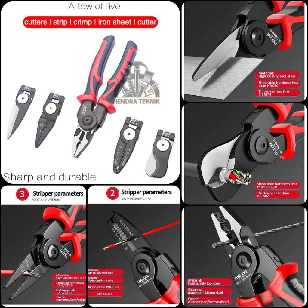 Jual TANG SET SERBAGUNA 5in1 TANG POTONG KABEL KOMBINASI SKUN JEPIT ...