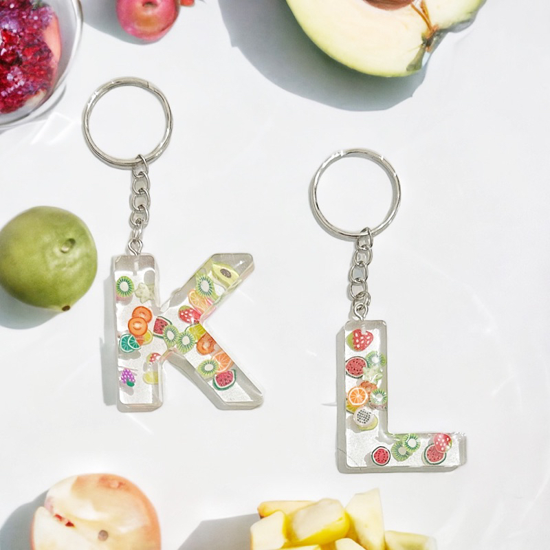 Jual Gantungan Kunci Resin Custom Inisial Buah Buahan Fruit Keychain Initial Huruf Nama Alphabet ...