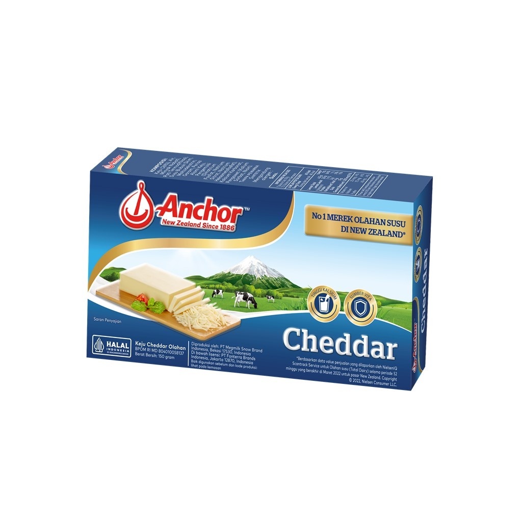 Jual Anchor Cheddar Block Cheese 150g / Cheddar 12 Slices 200g ...