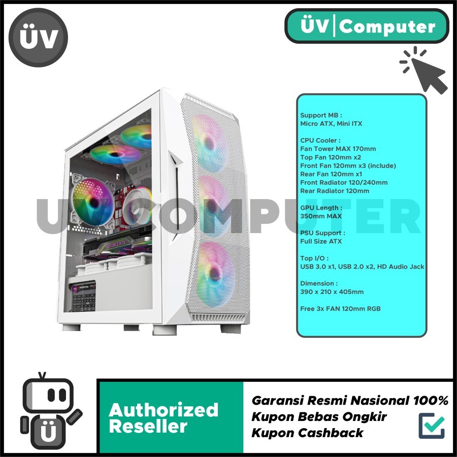 Jual Casing PC Komputer Infinity Poseidon V2 Mini Tower M-ATX White ...