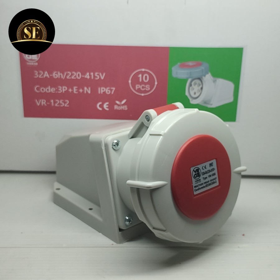 Jual Industrial Wall Socket Mounting VR-1252 5Pole 32A Waterproof IP67 FT | Shopee Indonesia