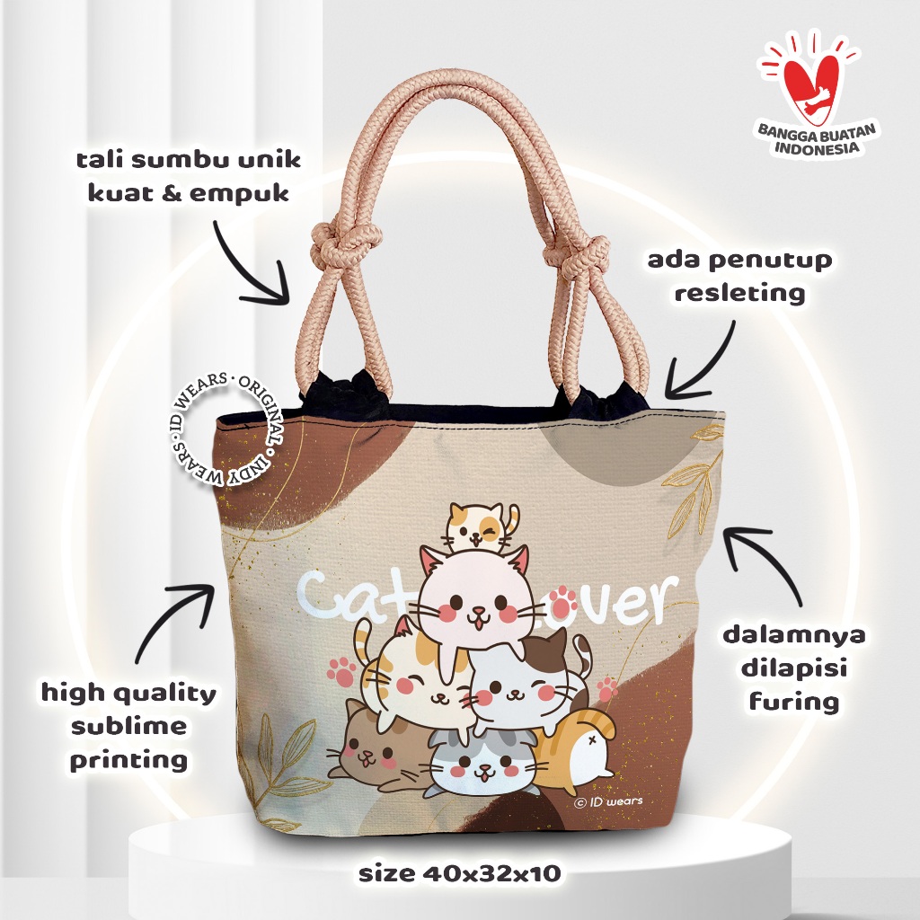 Jual [30+ MOTIF LUCU] Tote Bag Lucu Motif Karakter Kucing, Owl, Bear ...