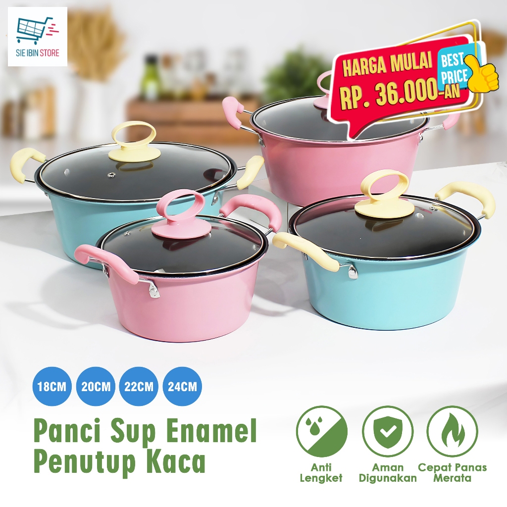 Jual PANCI SUP TUTUP KACA ENAMEL / SOUP POT PANCI SUSU ENAMEL 18CM 20CM ...