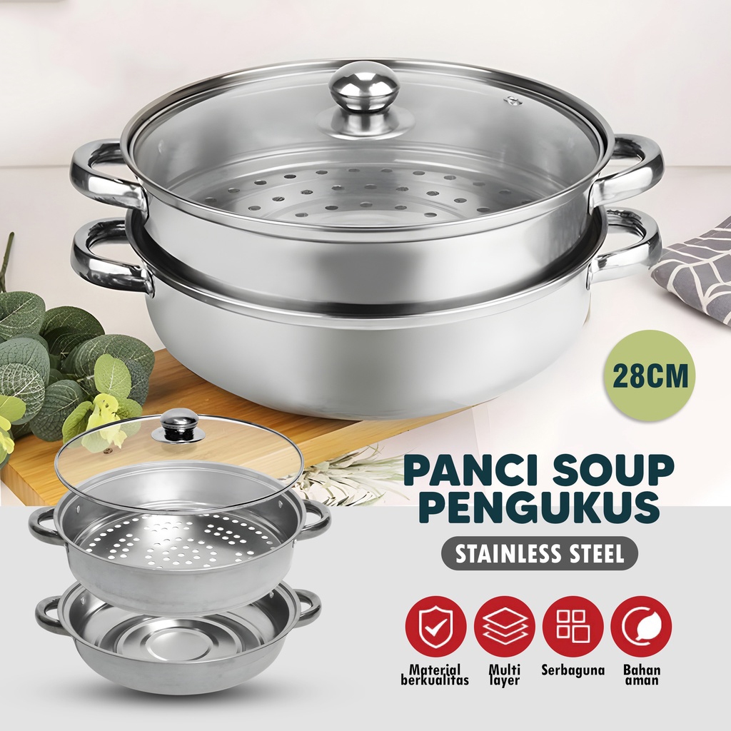 Jual PANCI KUKUS 2 TINGKAT 28CM STEAMER STAINLESS STELL | Shopee Indonesia