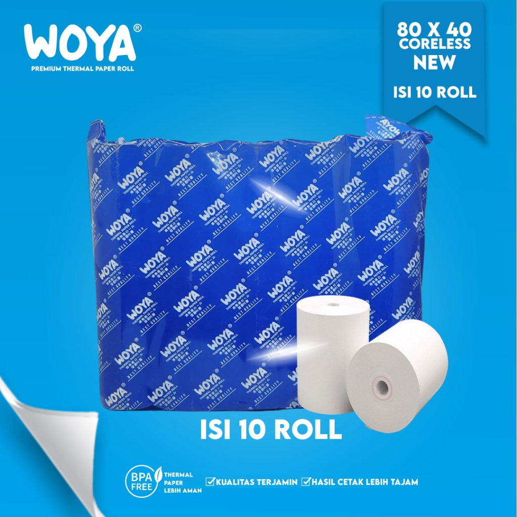 Jual WOYA 10 ROLL KERTAS THERMAL STRUK KASIR / PPOB PAPER ROLL 80X40 ...