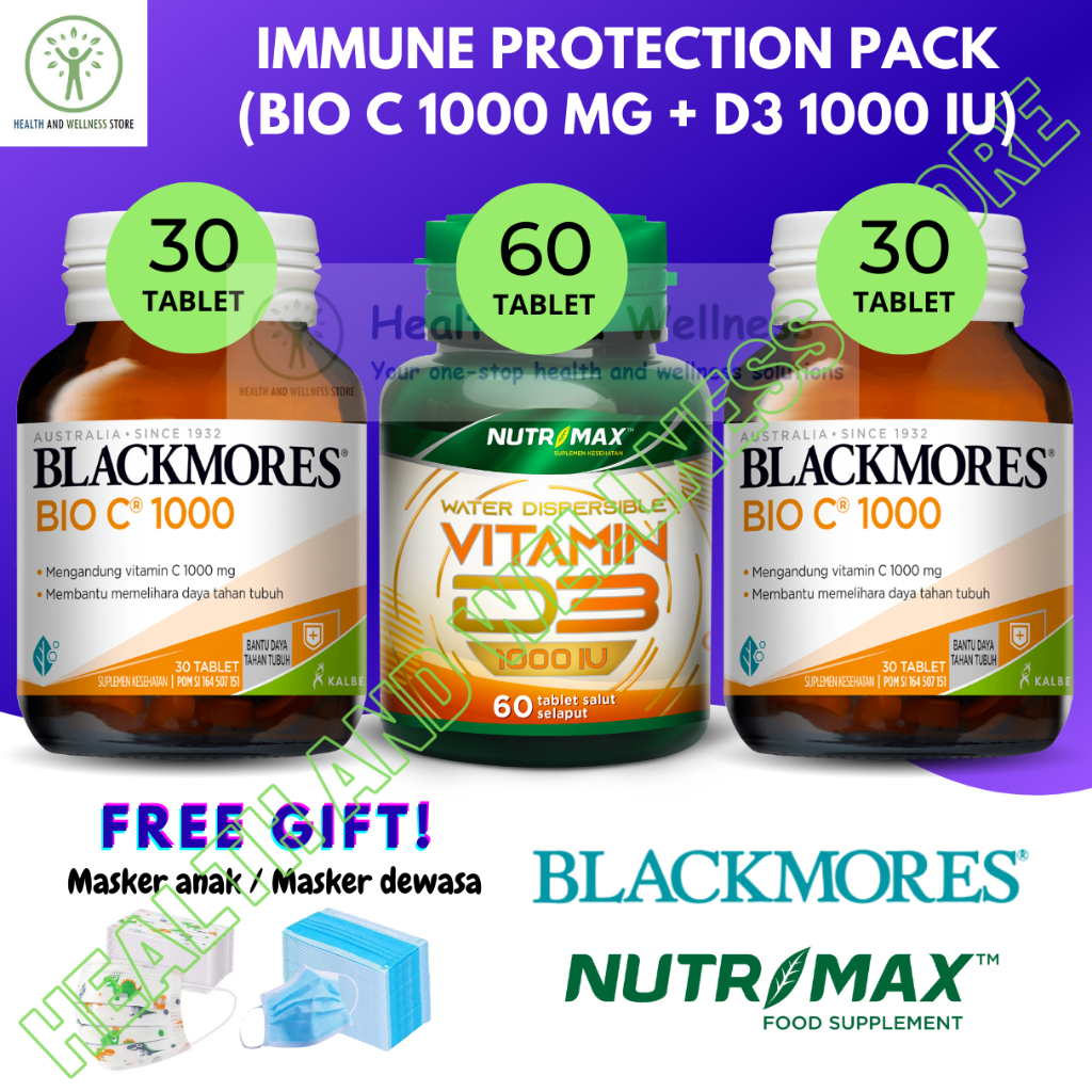 Jual PAKET IMUN BLACKMORES BIO C 1000 MG 30 TAB 2 BOTOL NUTRIMAX D3 ...