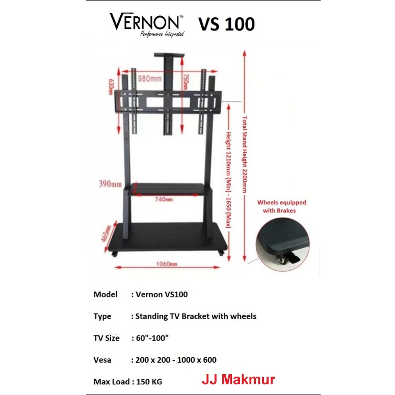 Jual Bracket Standing Vernon VS100 for TV LED 60-100 inch - Braket ...