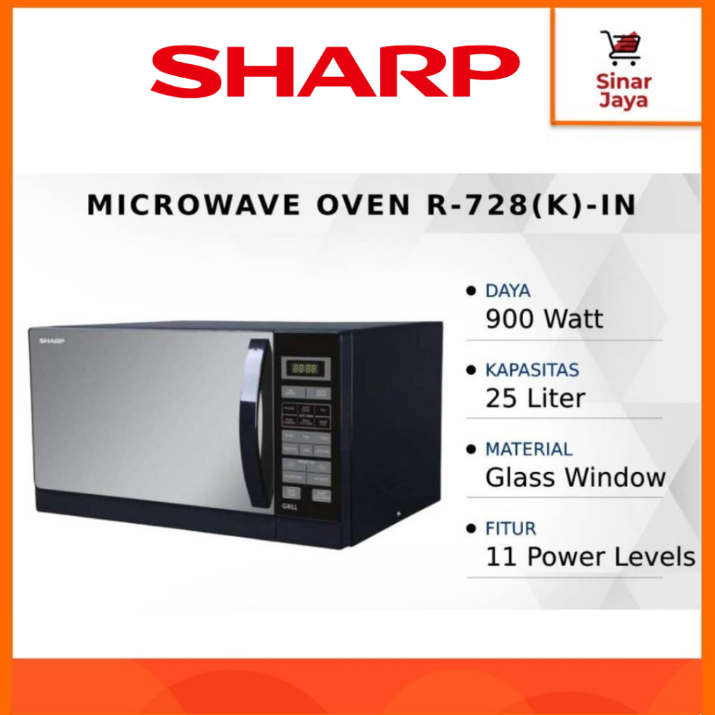 Jual SHARP R-728 K IN / R728 IN Microwave Oven Grill 25 Liter (Glass Window) | Shopee Indonesia