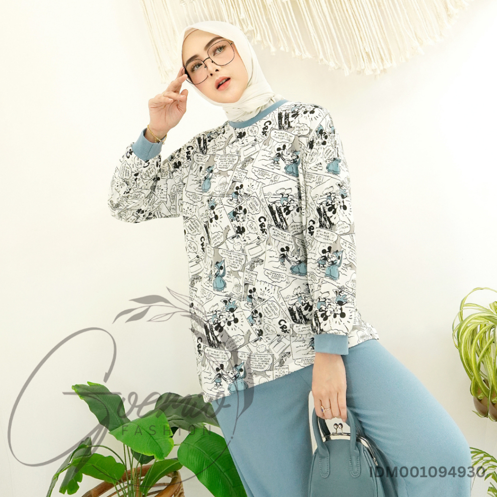 Jual ilook | LD 120 One Set Cars Setelan Katun Knit Combi Atasan Motif Dan Celana Panjang Wanita ...